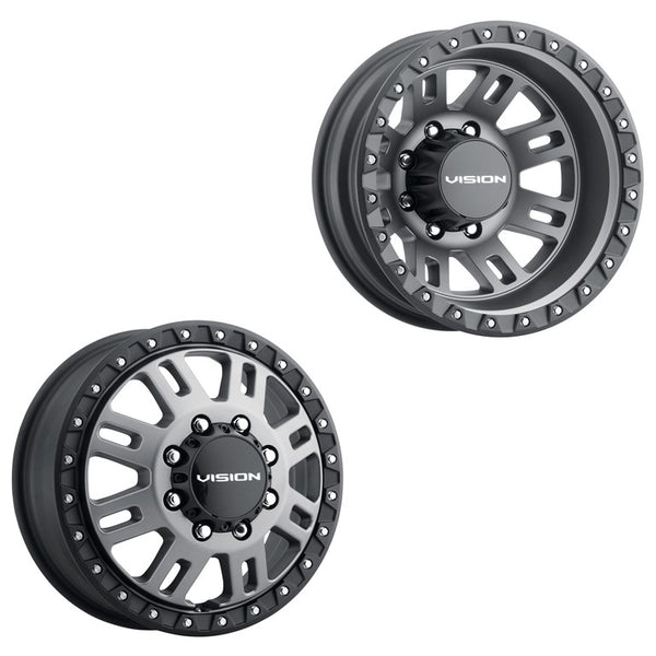 17x6.5 Vision 408 Manx 2 Dually Satin Grey 11-UP GM Wheels 8x210 Set o ...
