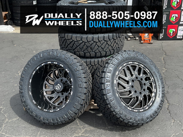 20x8.25 TIS 544BM Gloss Black Milled 11-UP GM DUALLY Wheels 8x210 Set ...