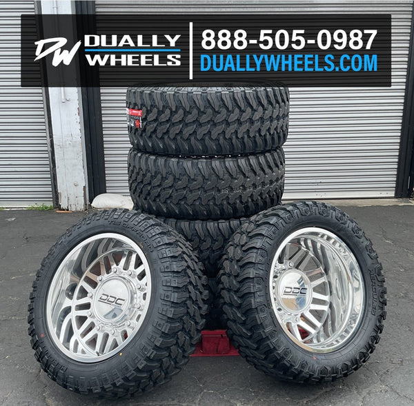 22x11 DDC Aftermath Polished 11-UP GM DUALLY SUPER SINGLE Wheels 8 Lug ...