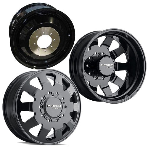 22x8.25 Mayhem 8181 Challenger Black DUALLY Wheels (No Caps) 10x225 Se ...