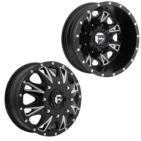 17x6.5 D513 Fuel Throttle Black Milled 11-UP GM DUALLY Wheels 8x210 Se ...