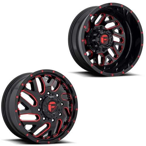 20x8.25 D656 Fuel Triton Red Milled PRE-11 GM DUALLY Wheels 8x6.5 Set ...